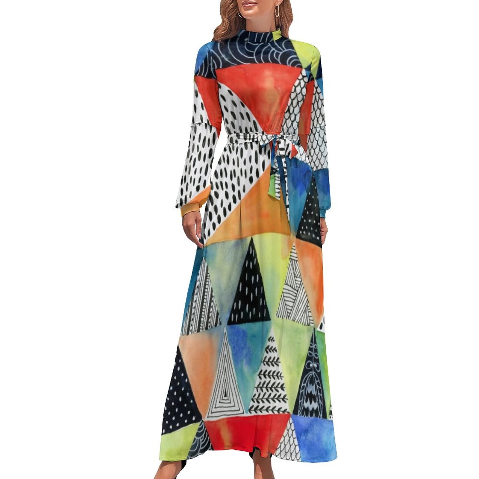Colorful Geometry Dress Triangle Ombre Print Modern Printed Maxi Dress ...