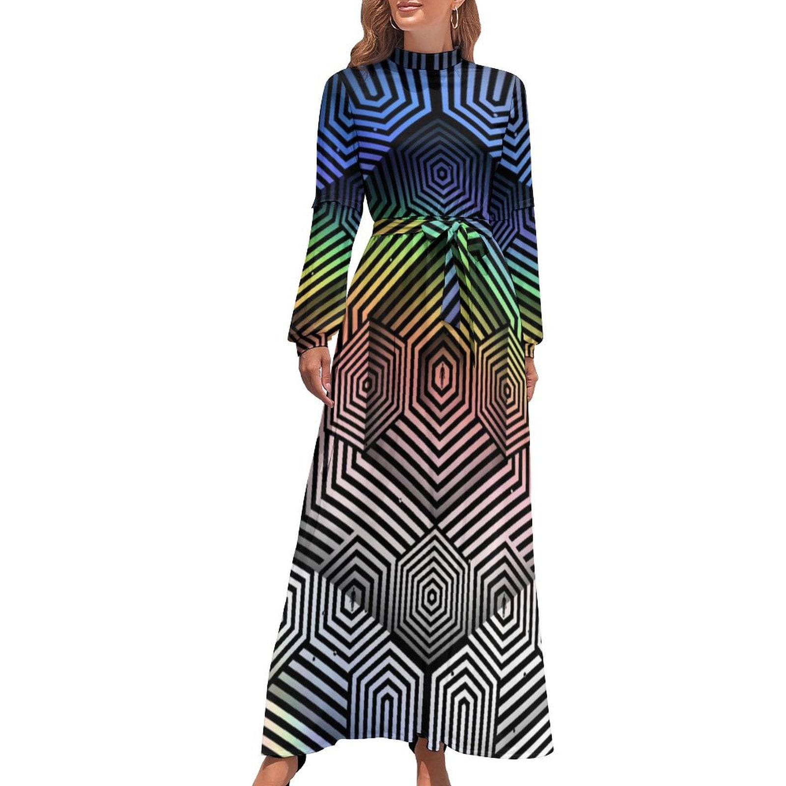 Colorful Geometry Dress Triangle Ombre Print Modern Printed Maxi Dress ...