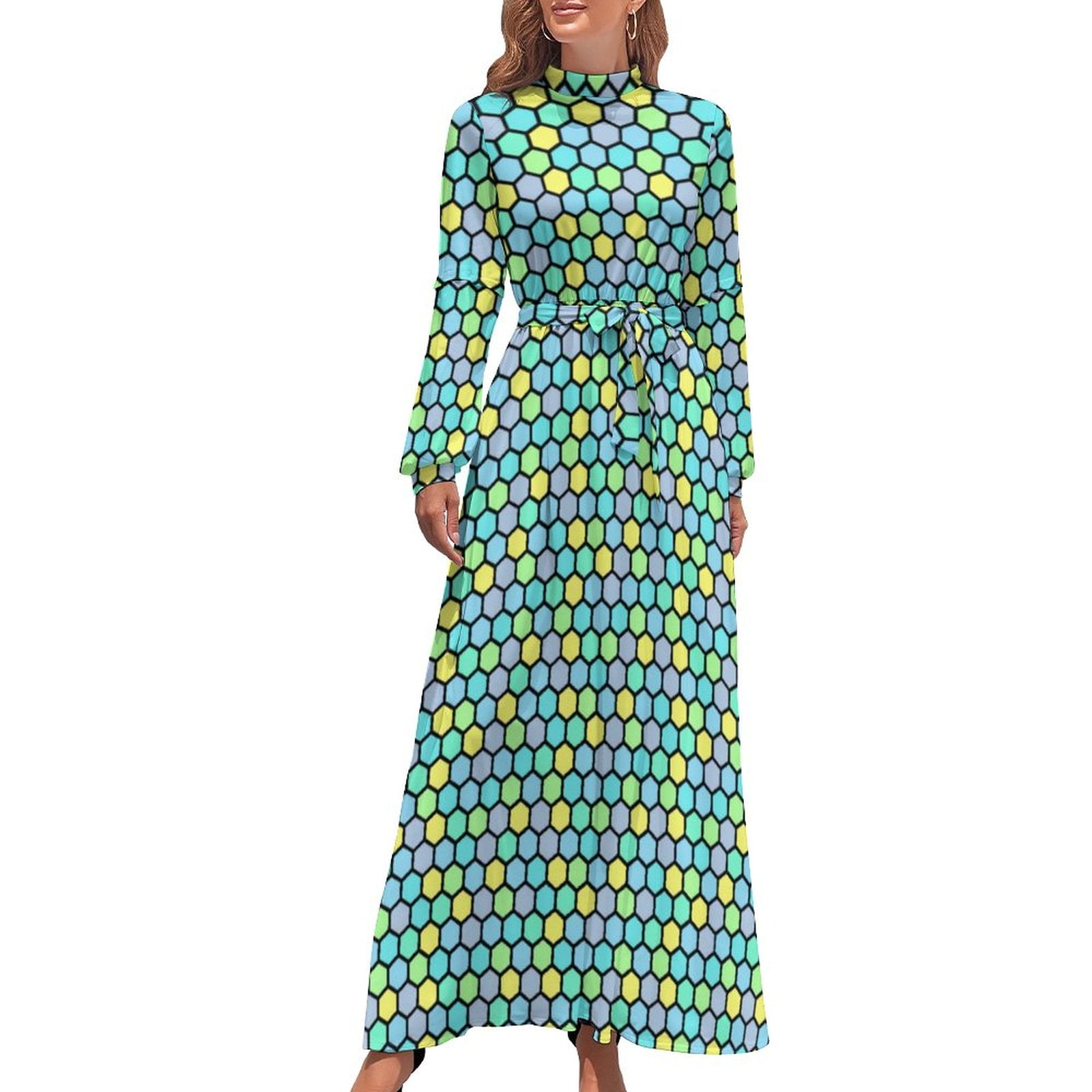 Colorful Geometry Dress Triangle Ombre Print Modern Printed Maxi Dress ...