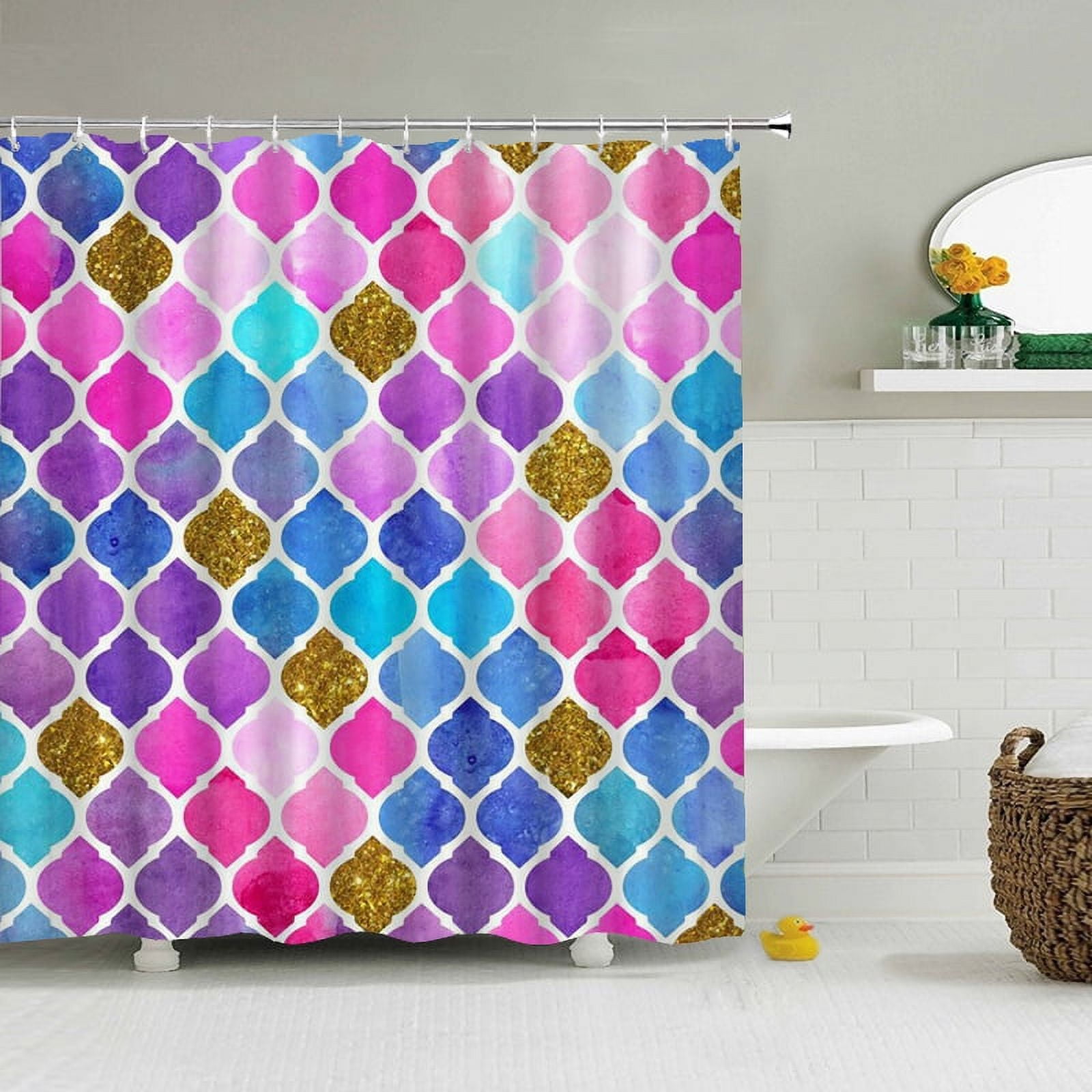 Colorful Geometry Pattern Shower Curtain 3d Bathroom Curtains with r ...