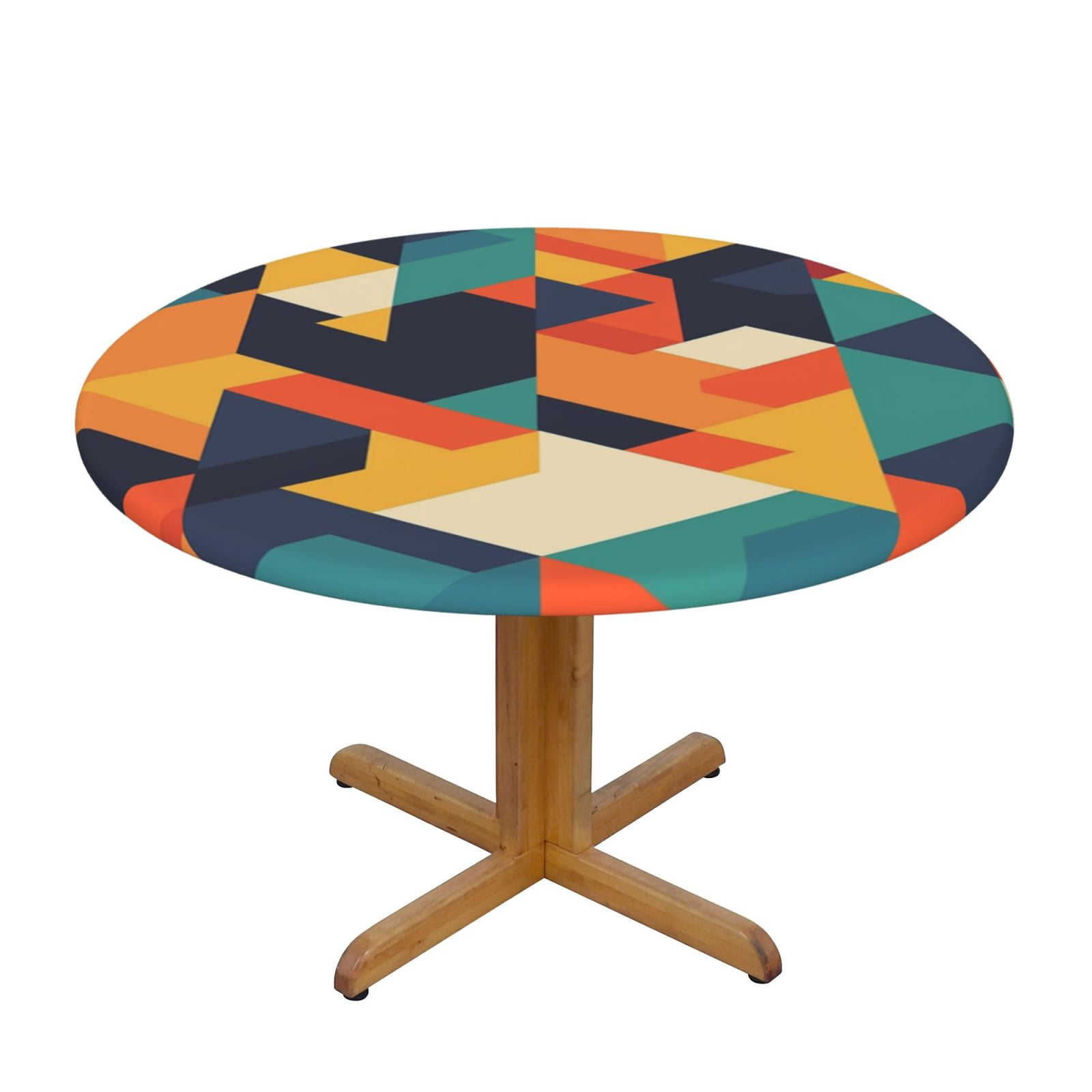 Colorful Geometry Round Fitted Tablecloths Table Covers Wipeable ...