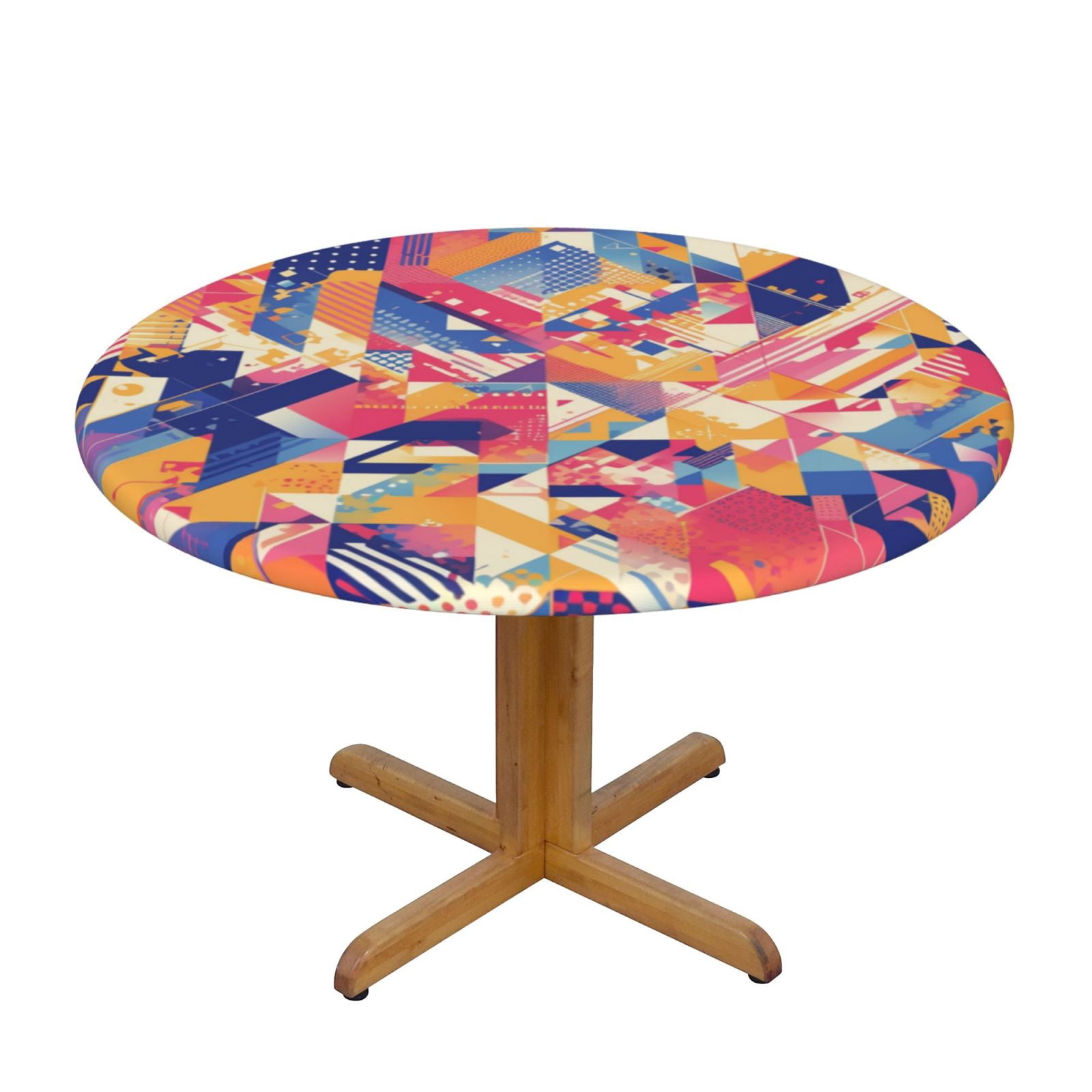 Colorful Geometry Round Fitted Tablecloths Table Covers Wipeable ...
