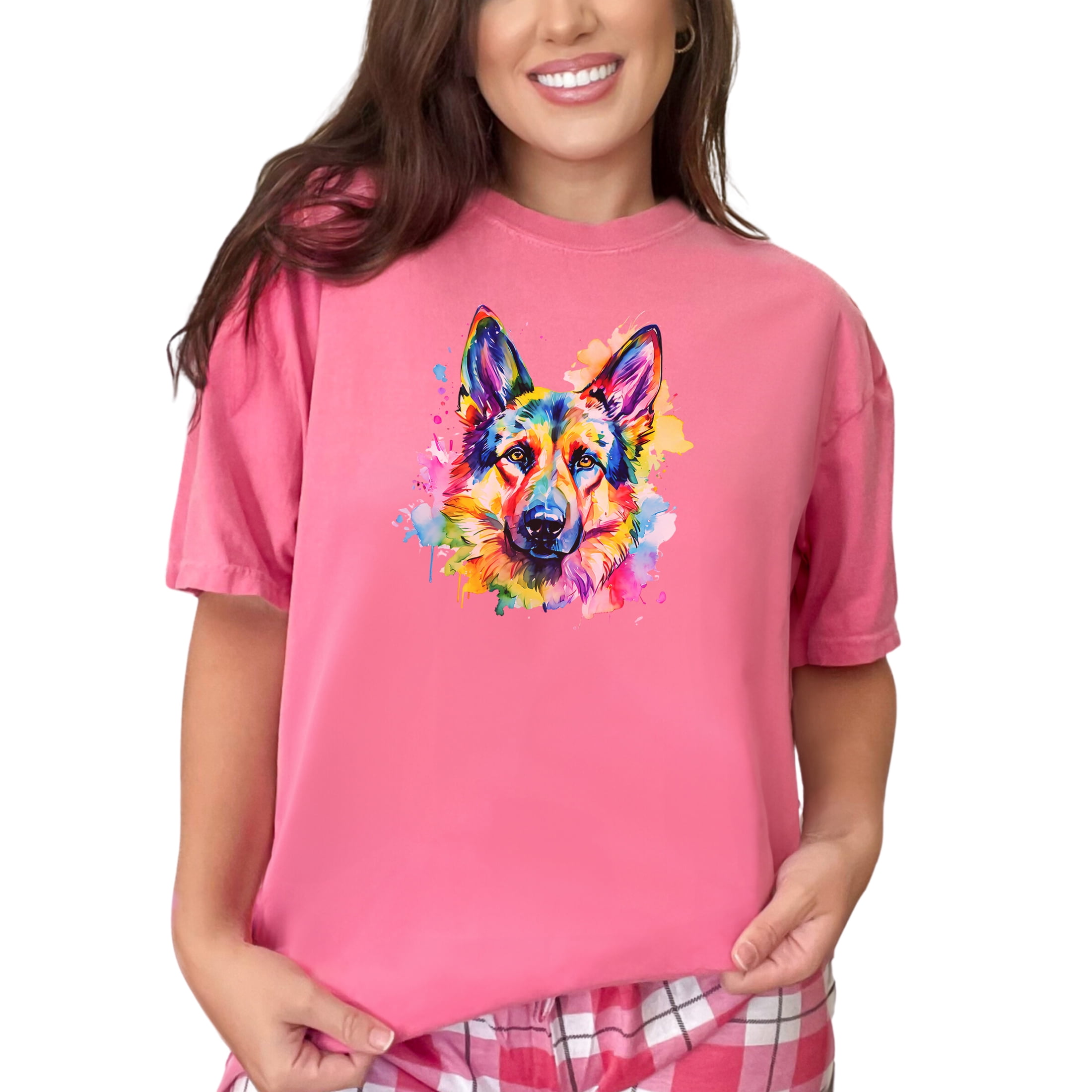 Colorful German Shepherd Dog Graphic Tee, Vibrant Watercolor Dog Art T ...