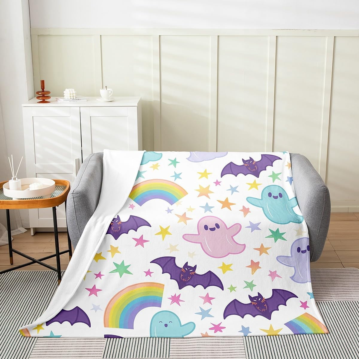 Colorful Ghost Throw Blanket 40x50 Happy Halloween Cute Bat Animal ...