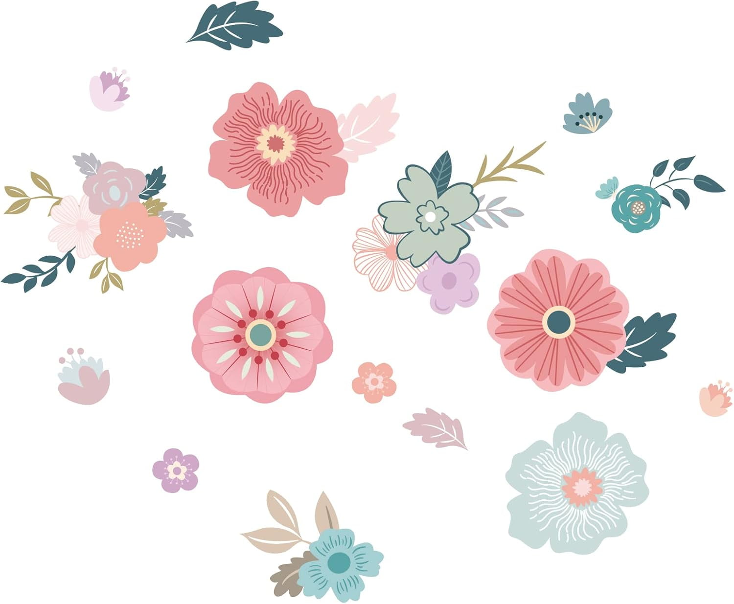 Colorful Giant Flowers Leaves Wall Decals Geranium Perennial Wall ...