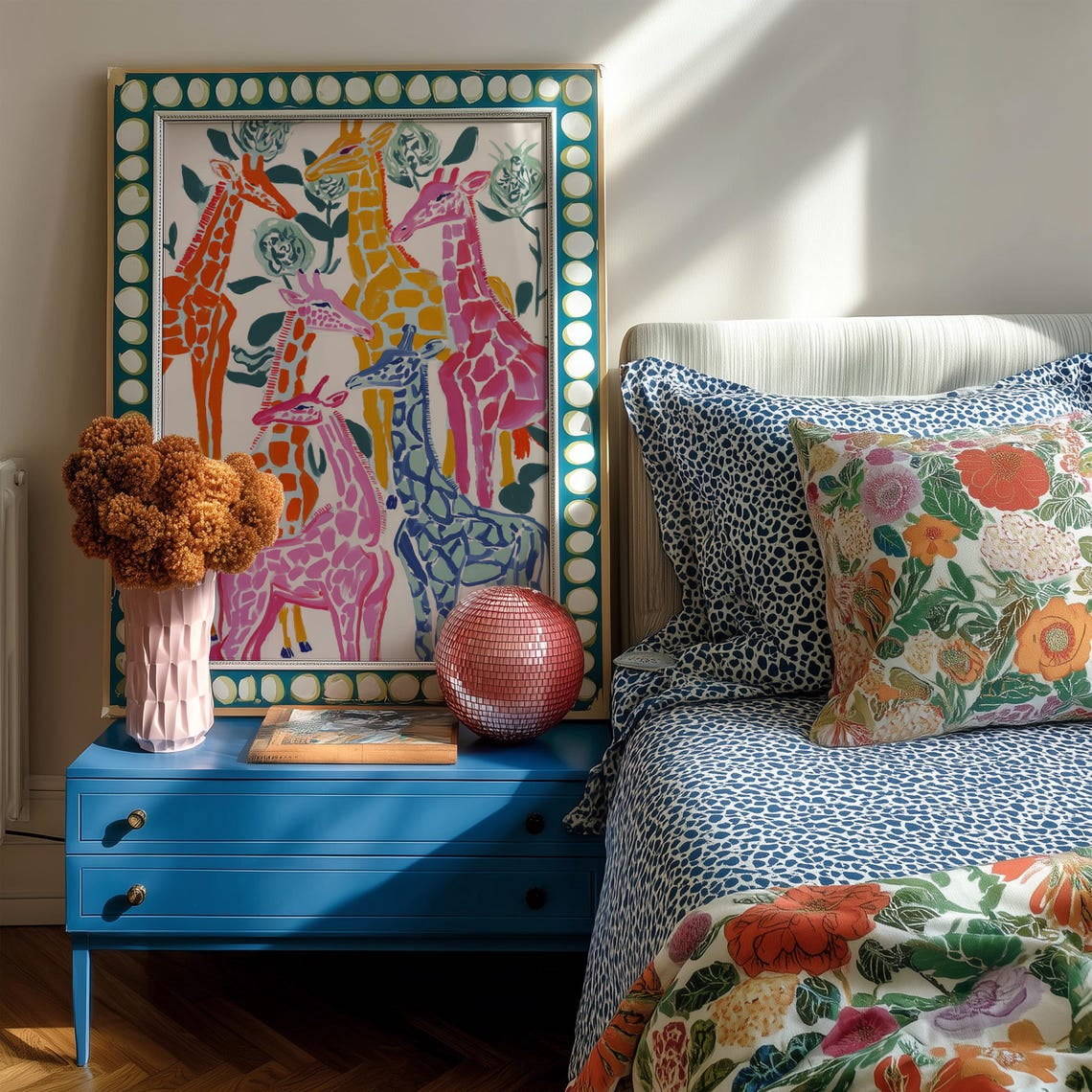 Colorful Giraffe Art Print, Whimsical Safari Nursery, Maximalist Decor ...