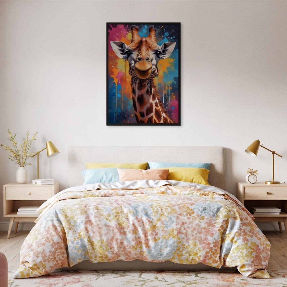 Colorful Giraffe Wall Art Poster Animal Portrait Vibrant Jungle Room ...