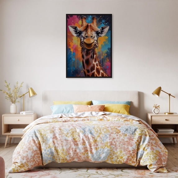Colorful Giraffe Wall Art Poster Animal Portrait Vibrant Jungle Room ...