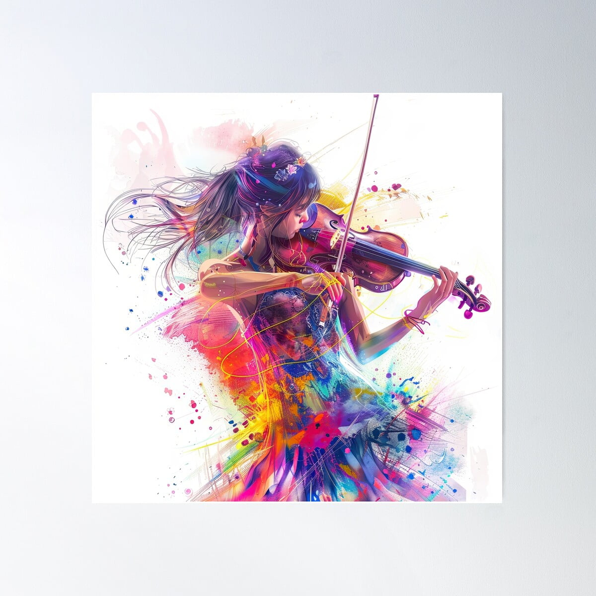 Colorful Girl Violin Player Painting Romantic Art Abstract Musician ...