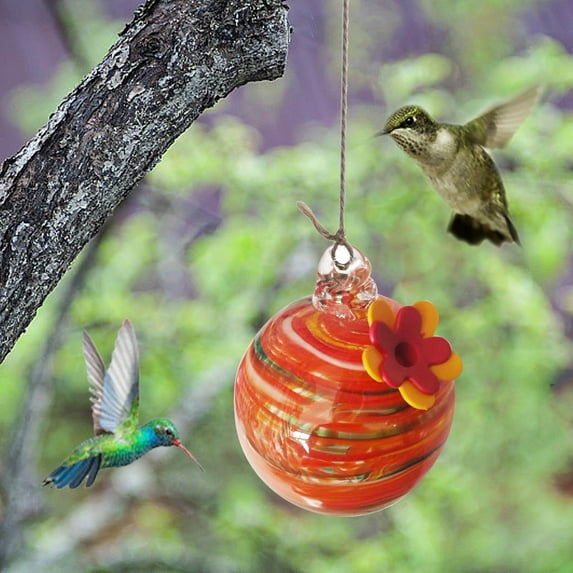 Colorful Glass Bird Feeder, Hand-Blown Bird Feeding Device with 2 ...