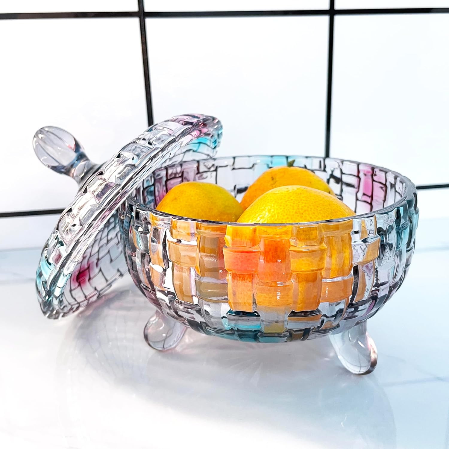 Colorful Glass Candy Storage Jar With Lid for Home Decor Living Room ...