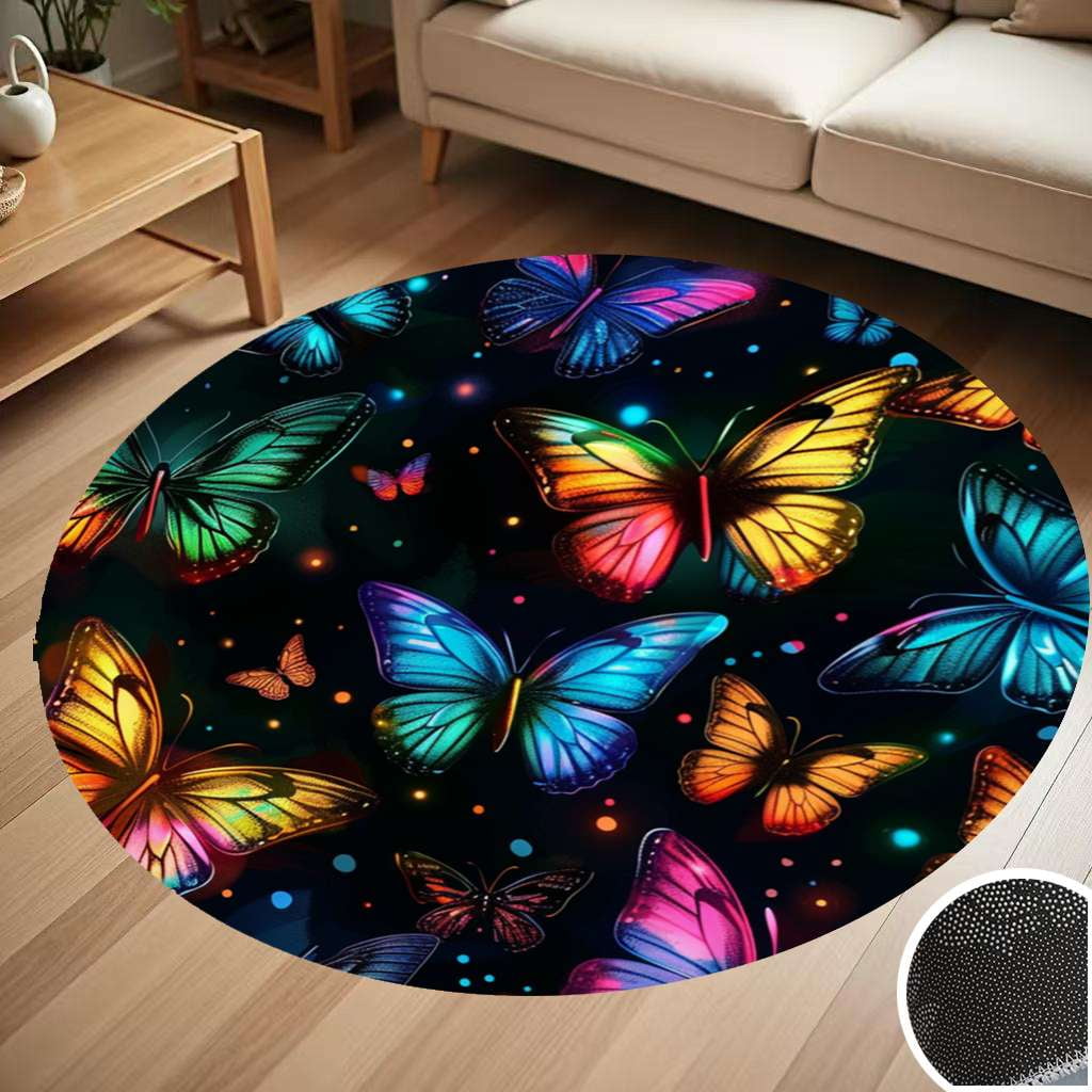 Colorful Glitter Butterflies Round Carpet Living Room Bedroom Home ...
