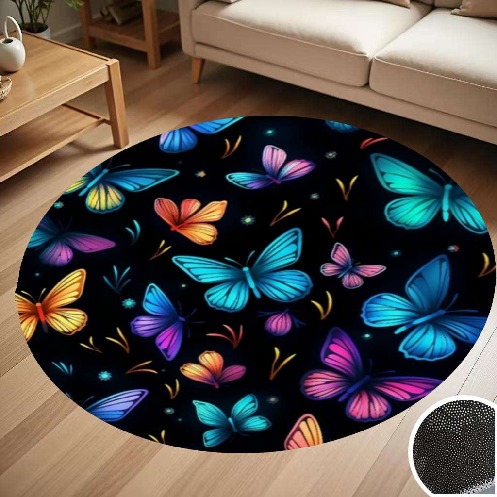 Colorful Glitter Butterflies Round Carpet Living Room Bedroom Home ...