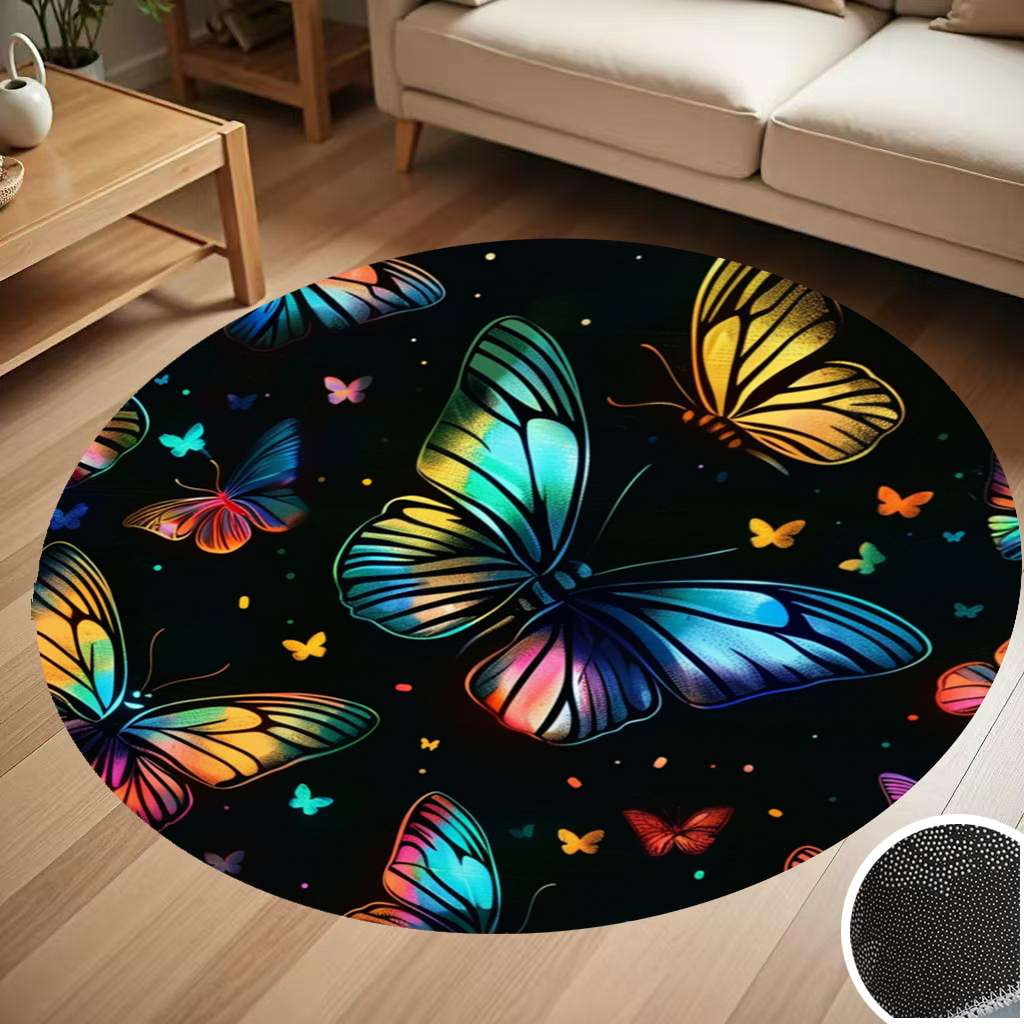 Colorful Glitter Butterflies Round Carpet Living Room Bedroom Home ...