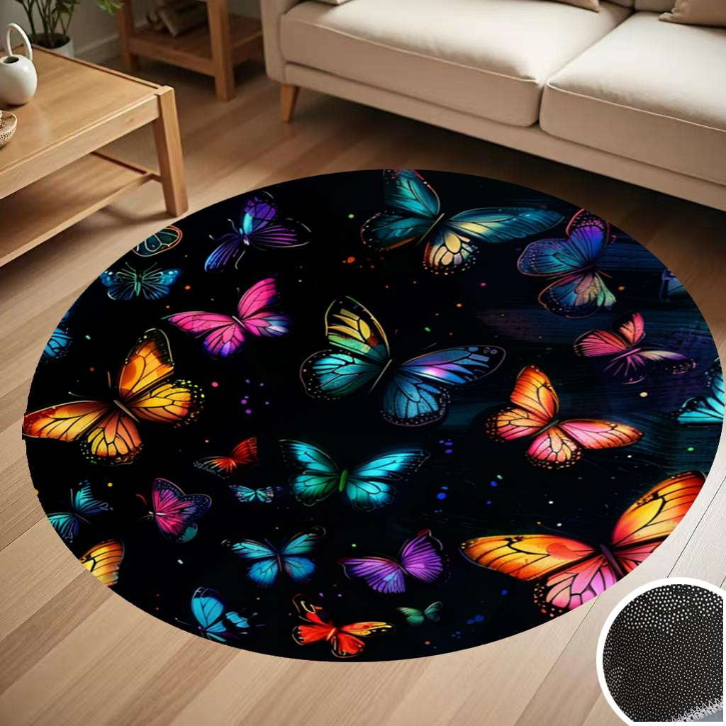 Colorful Glitter Butterflies Round Carpet Living Room Bedroom Home ...