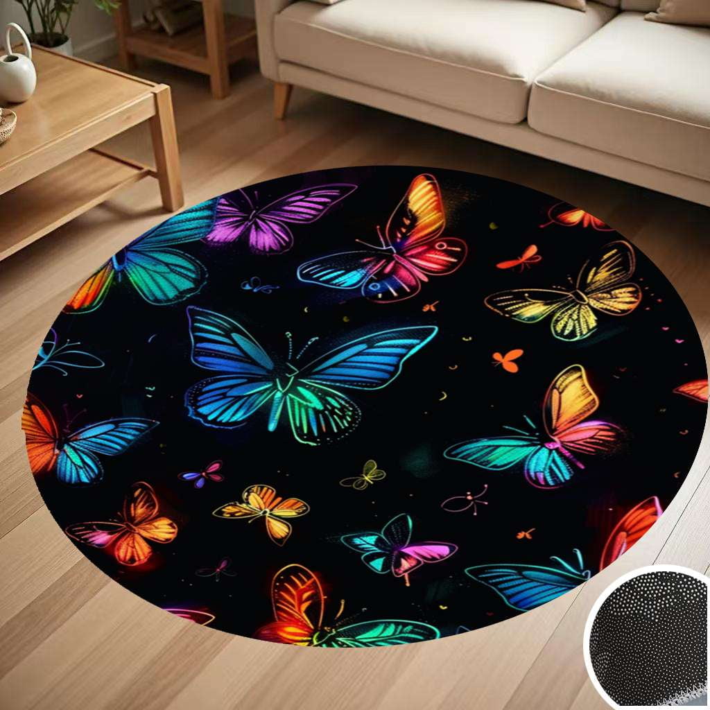 Colorful Glitter Butterflies Round Carpet Living Room Bedroom Home ...