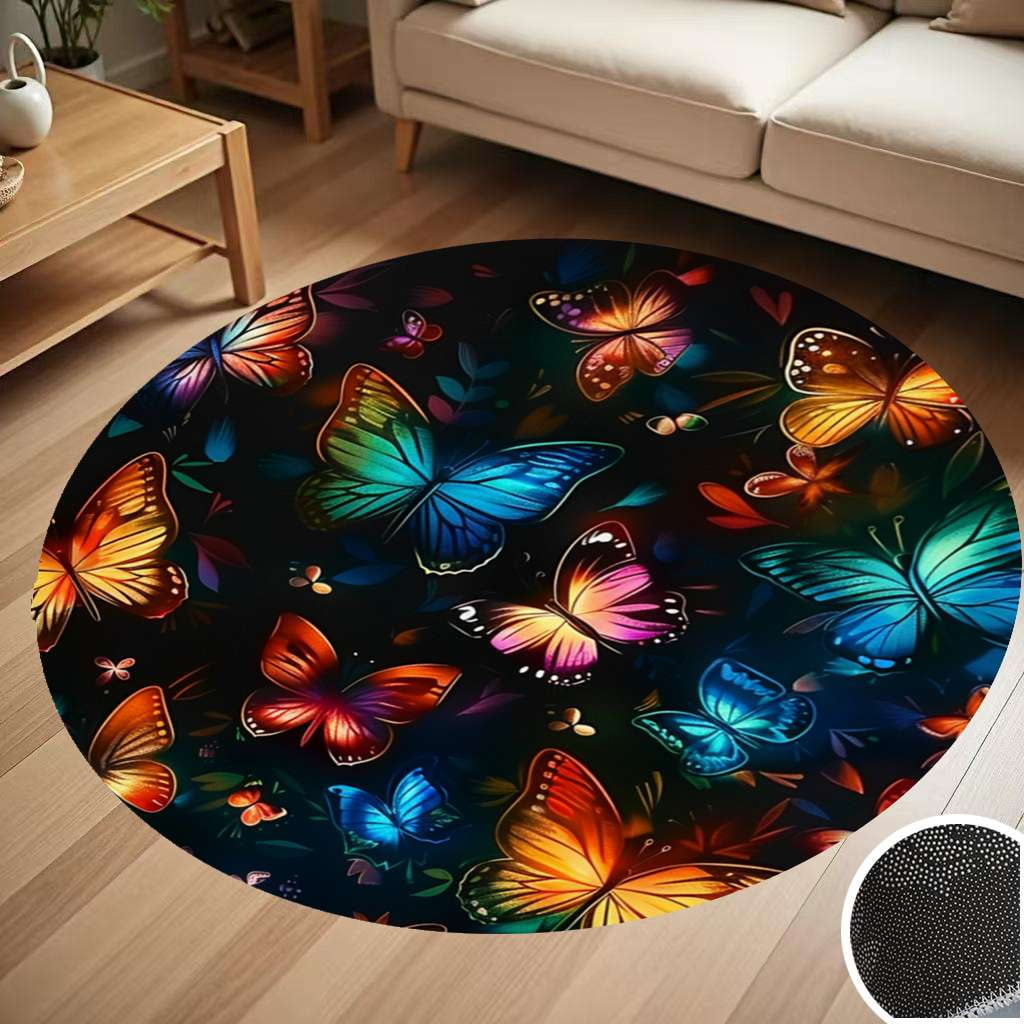 Colorful Glitter Butterflies Round Carpet Living Room Bedroom Home ...