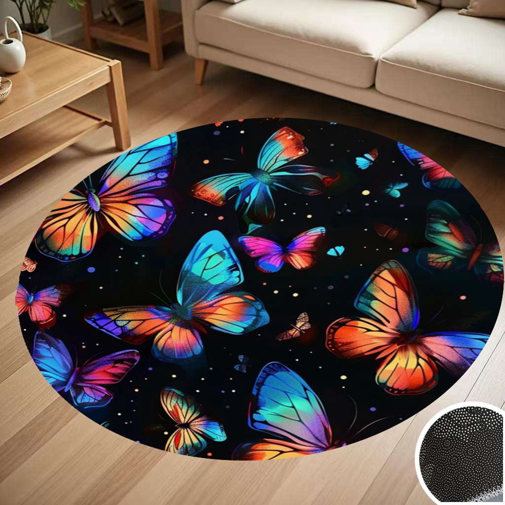 Colorful Glitter Butterflies Round Carpet Living Room Bedroom Home ...