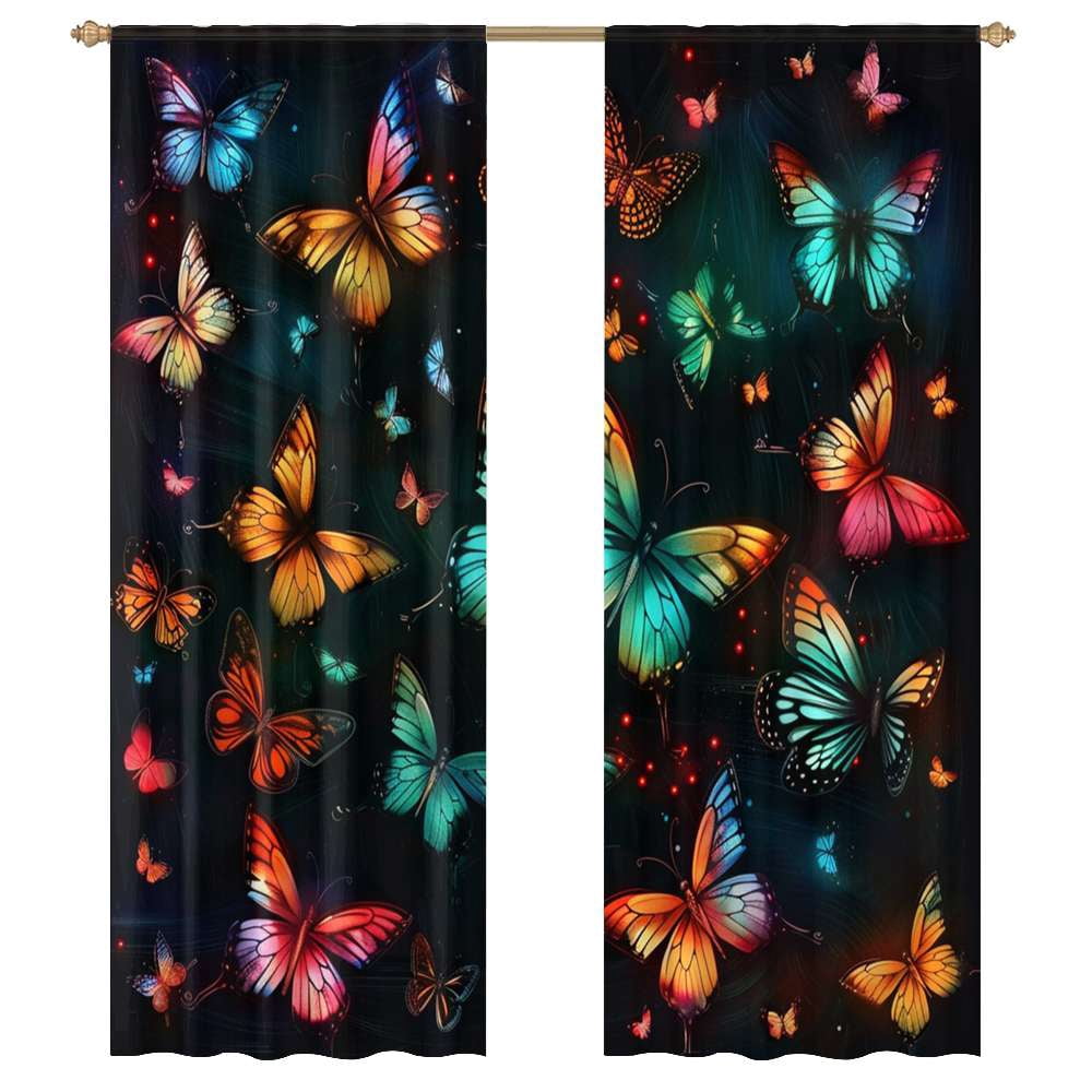 Colorful Glitter Butterflies Sheer Voile Curtain Window Tulle Curtains ...