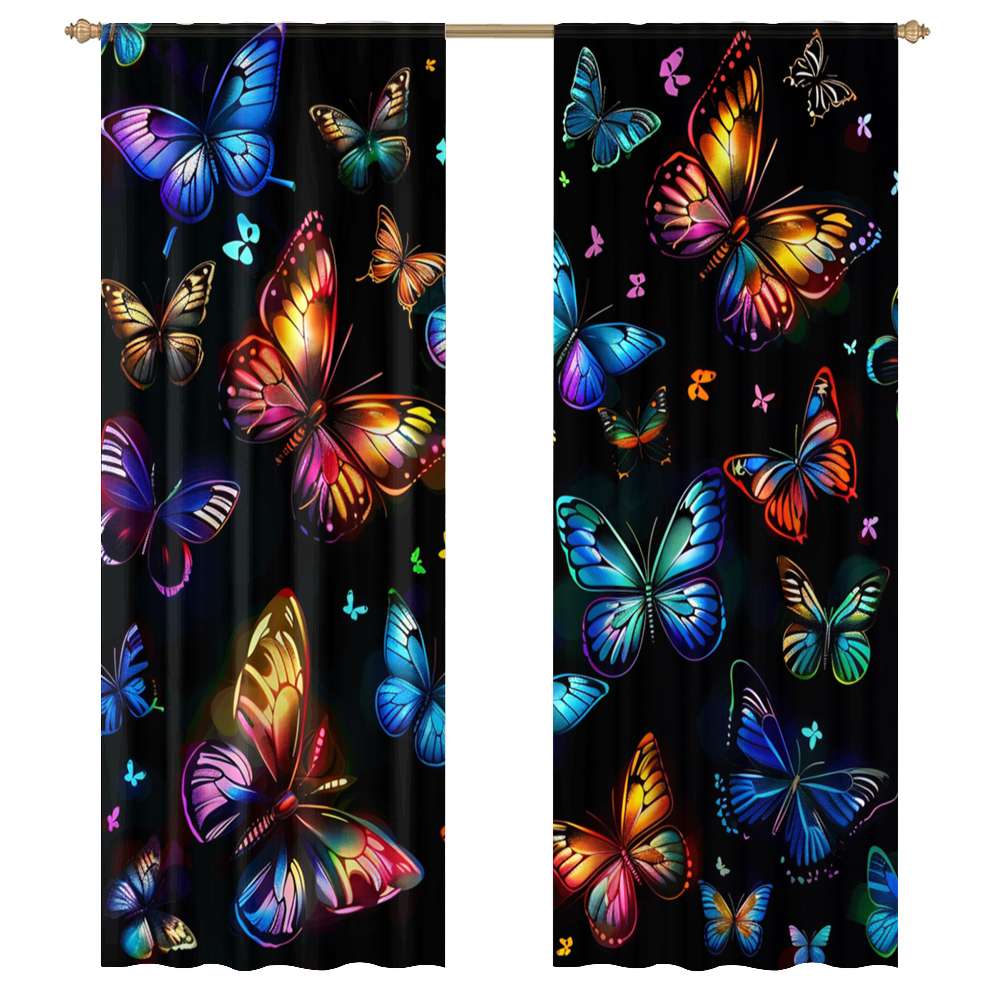 Colorful Glitter Butterflies Sheer Voile Curtain Window Tulle Curtains ...