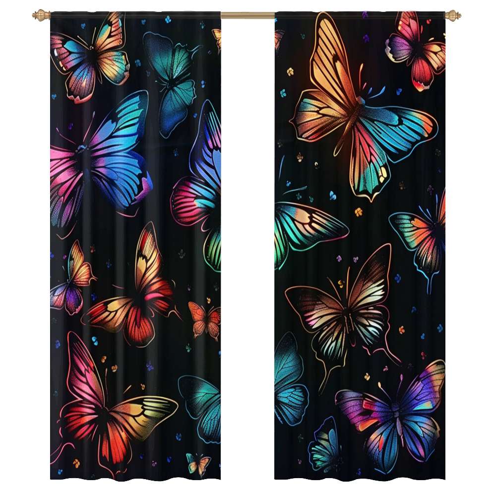 Colorful Glitter Butterflies Sheer Window Curtains for Living Room ...