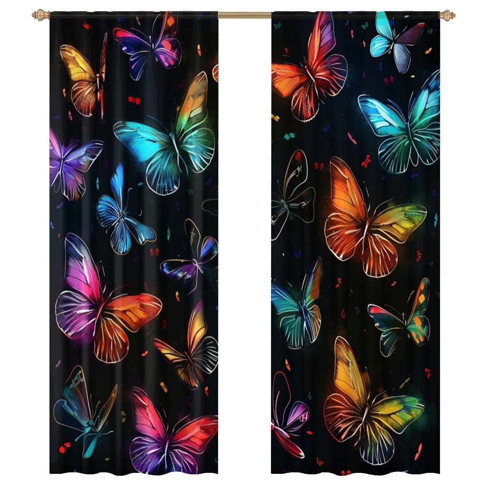 Colorful Glitter Butterflies Tulle Curtains For Living Room Chiffon ...