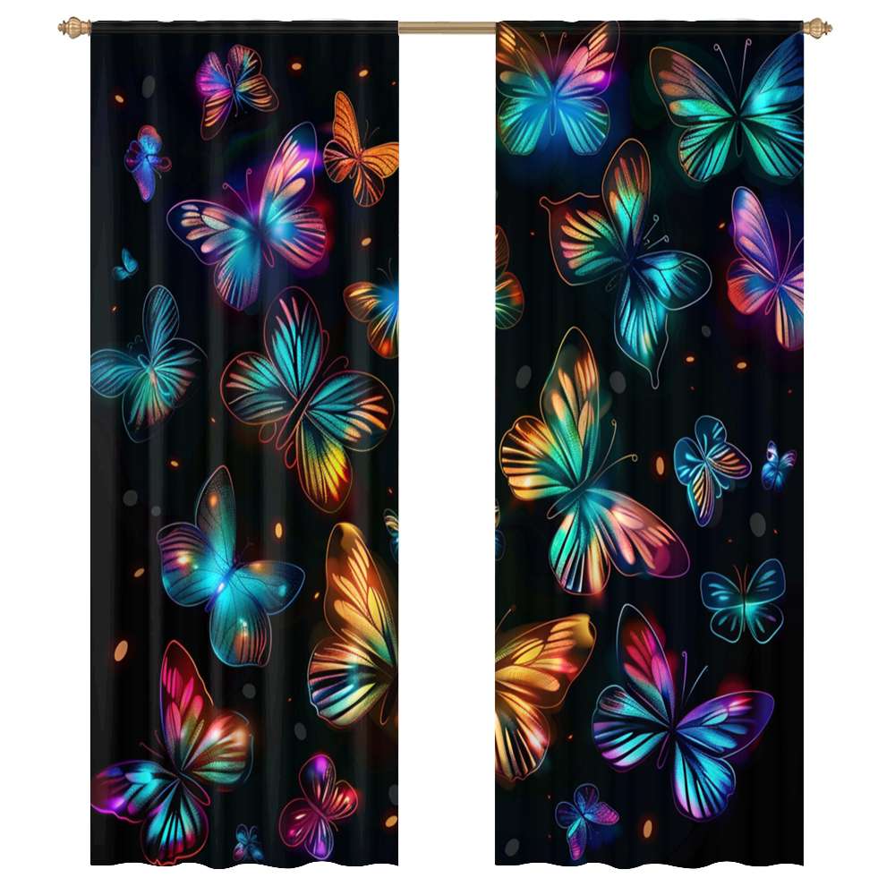 Colorful Glitter Butterflies Tulle Curtains For Living Room Chiffon ...