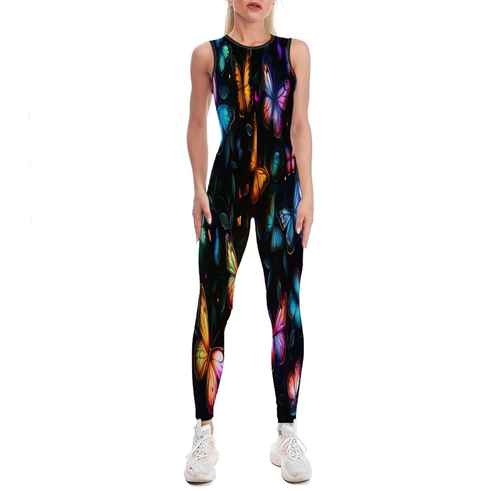 Colorful Glitter Butterflies Women's One Piece Yoga Jumpsuits Leggings ...