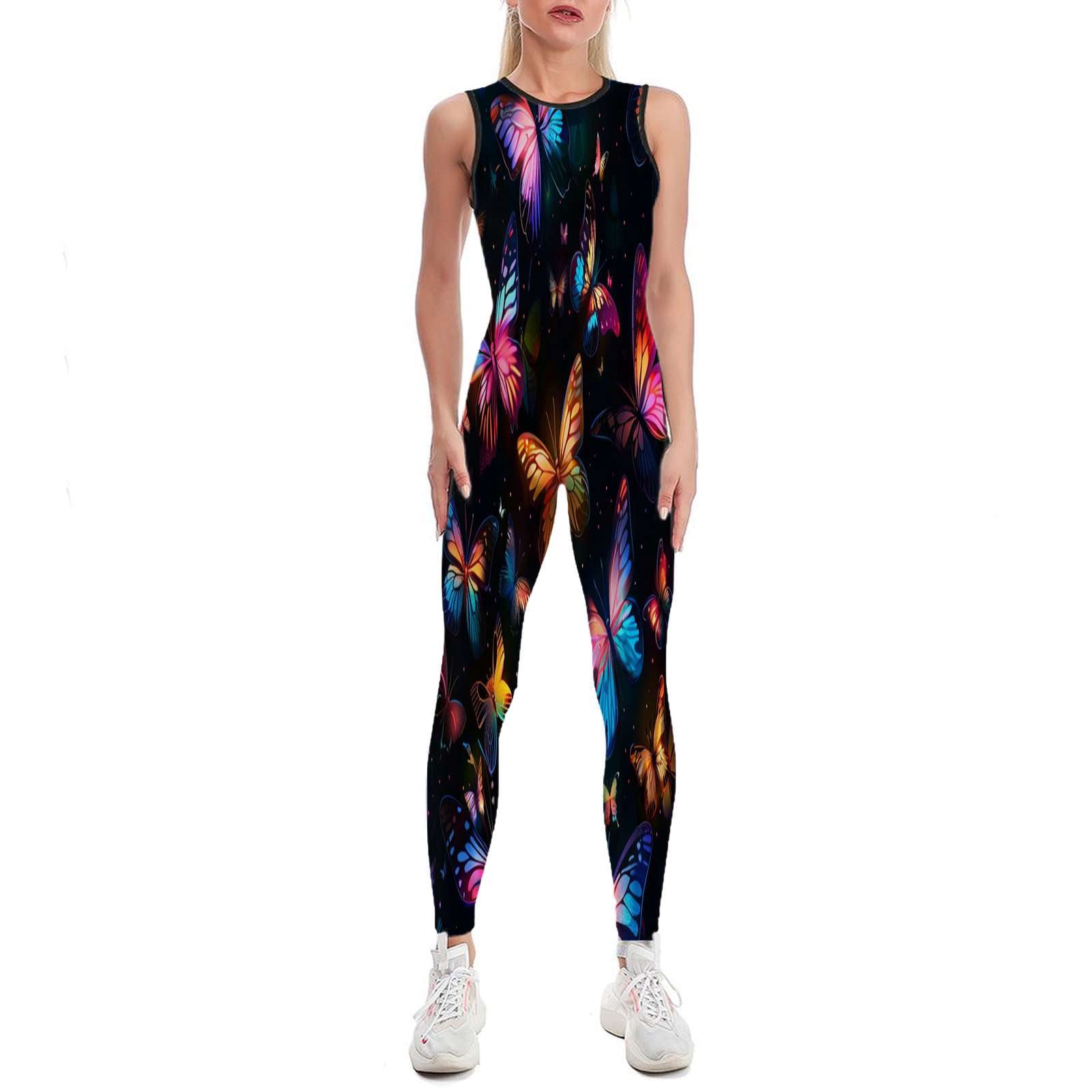 Colorful Glitter Butterflies Women's One Piece Yoga Jumpsuits Leggings ...