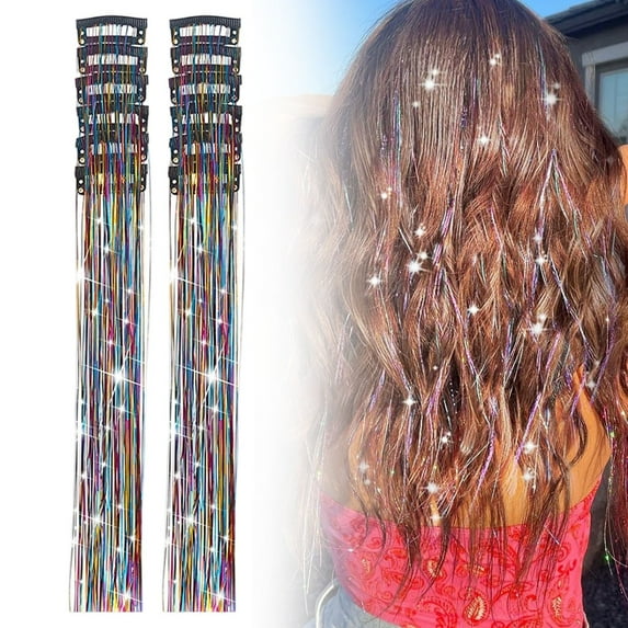 Colorful Glitter Clip In Hair Extensions 20 Inch 12 Pcs BB Clips C ...