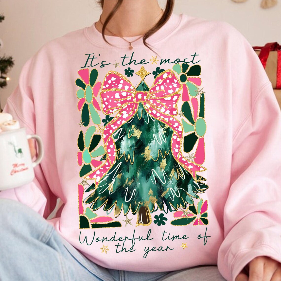 Colorful Glitter Coquette Winter Holiday Tree, Girly Winter Holiday ...