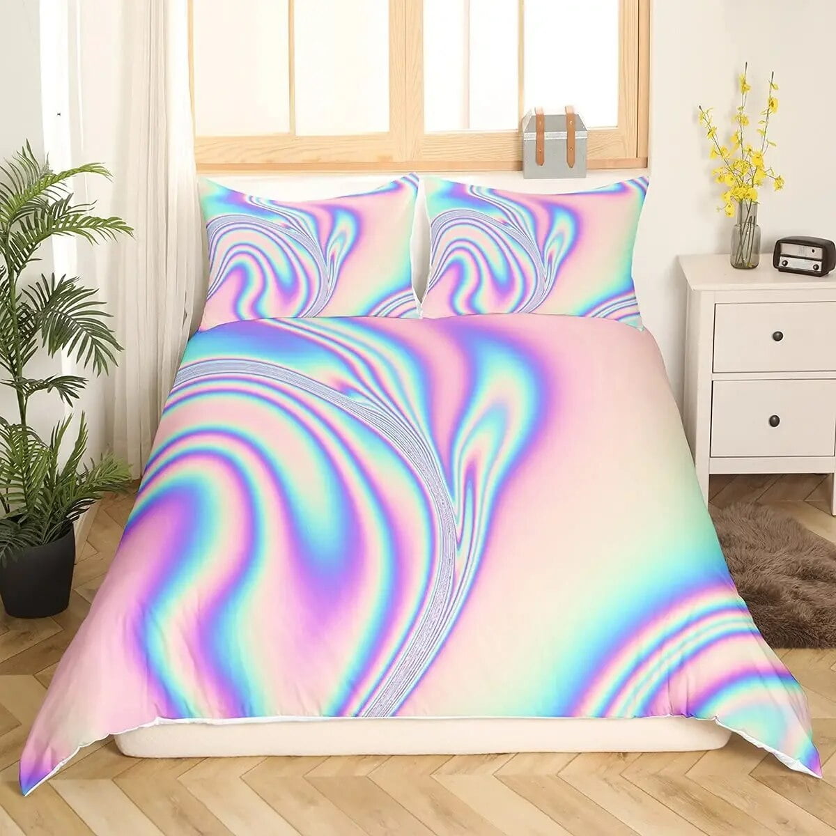 Colorful Glitter Duvet Cover Set Girly Pink Pastel Modern Girls Women ...