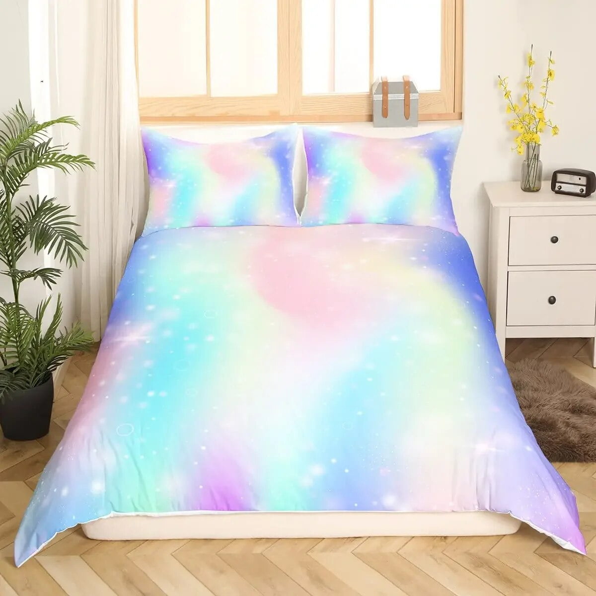 Colorful Glitter Duvet Cover Set Girly Pink Pastel Modern Girls Women ...