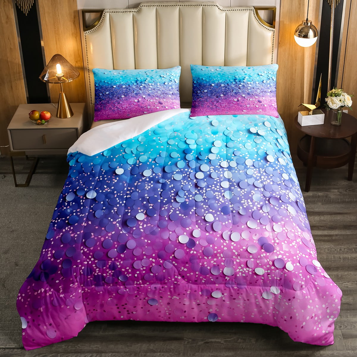 Colorful Glitter Full Comforter Set,Gradient Pink Purple Blue Teal ...