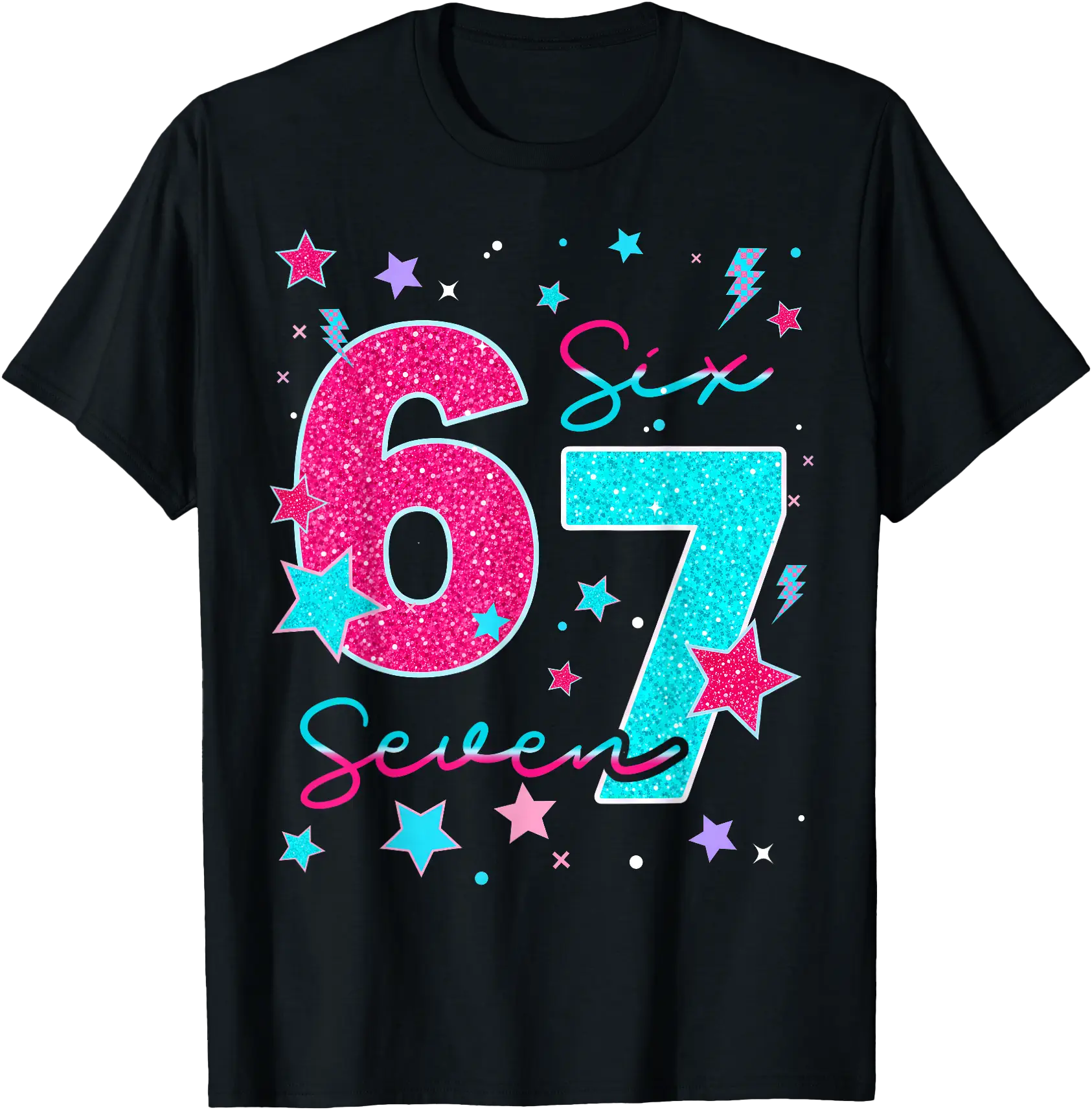 Colorful Glittery 67 Six Seven Meme T-Shirt for Fun and Trendy Style ...