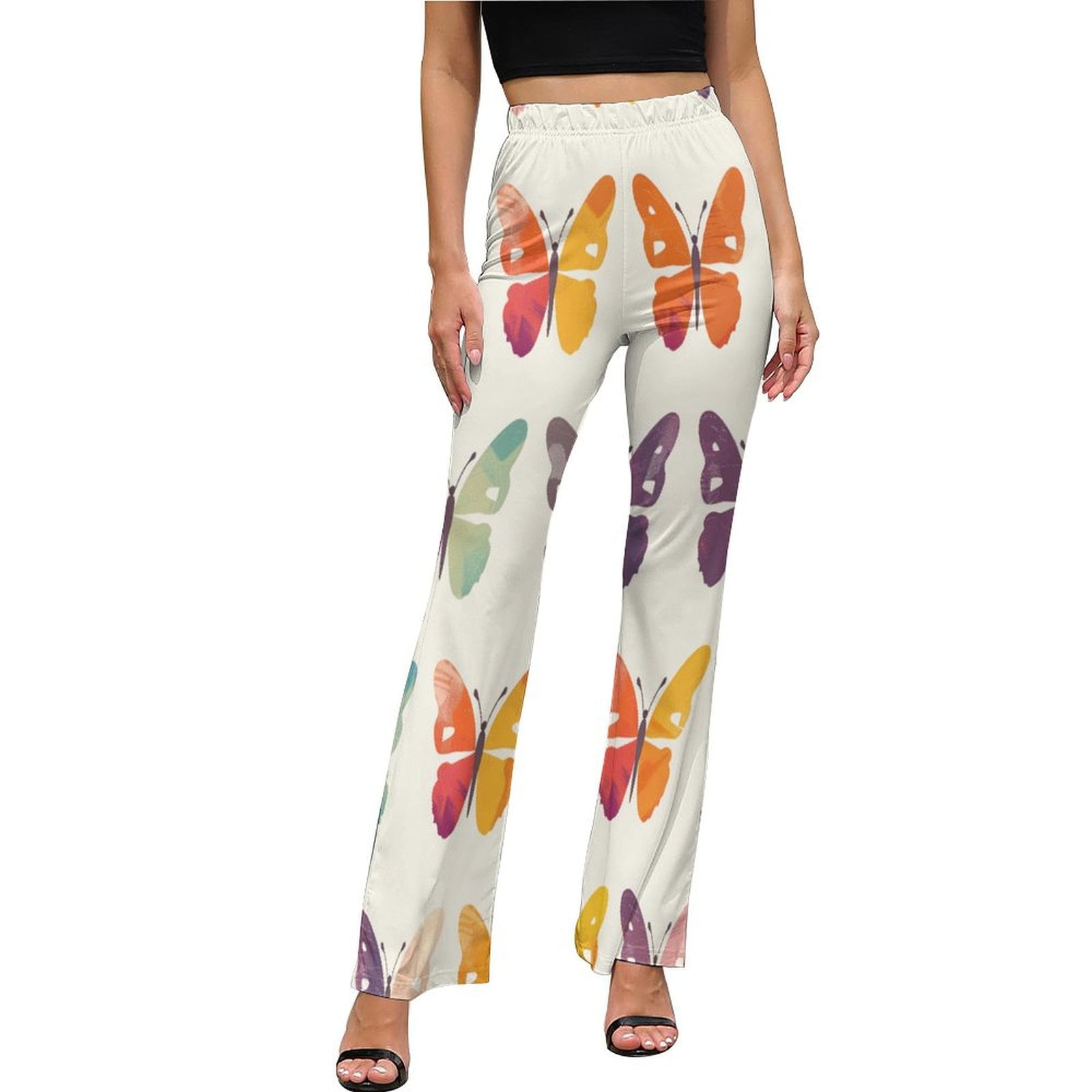 Colorful Glowing Butterfly High Waisted Casual Flared Trousers Summer ...