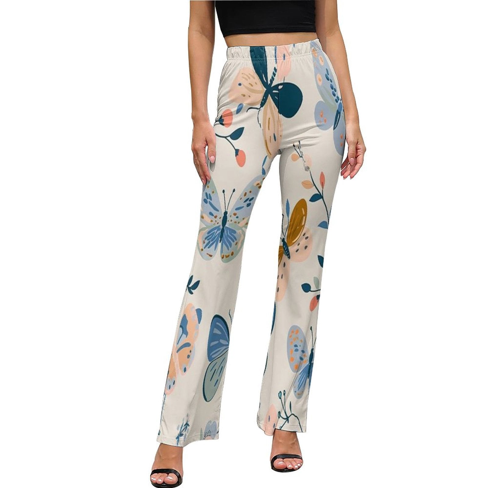 Colorful Glowing Butterfly High Waisted Casual Flared Trousers Summer ...