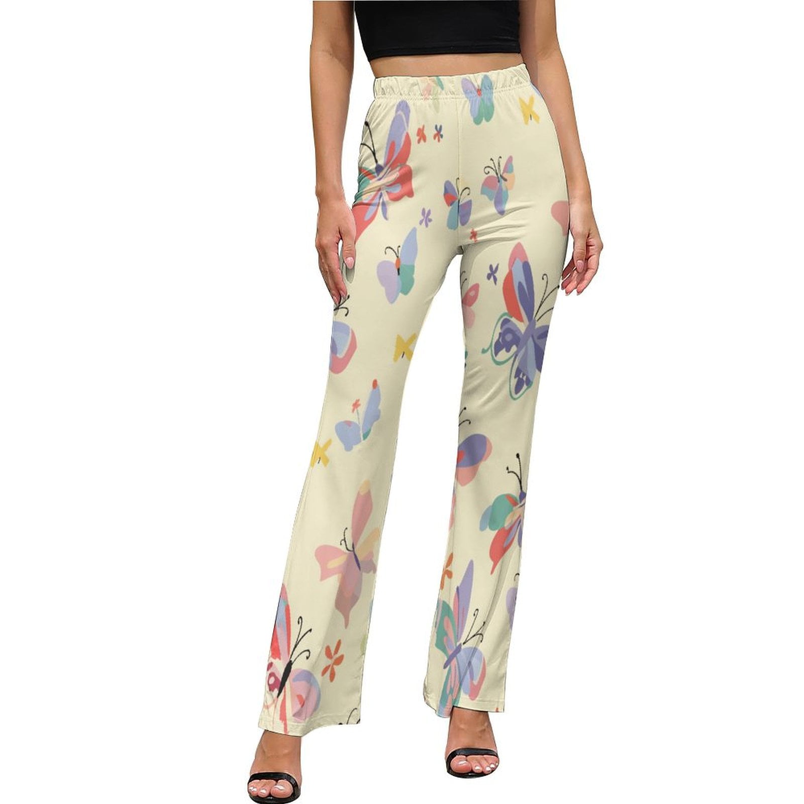 Colorful Glowing Butterfly High Waisted Casual Flared Trousers Summer ...