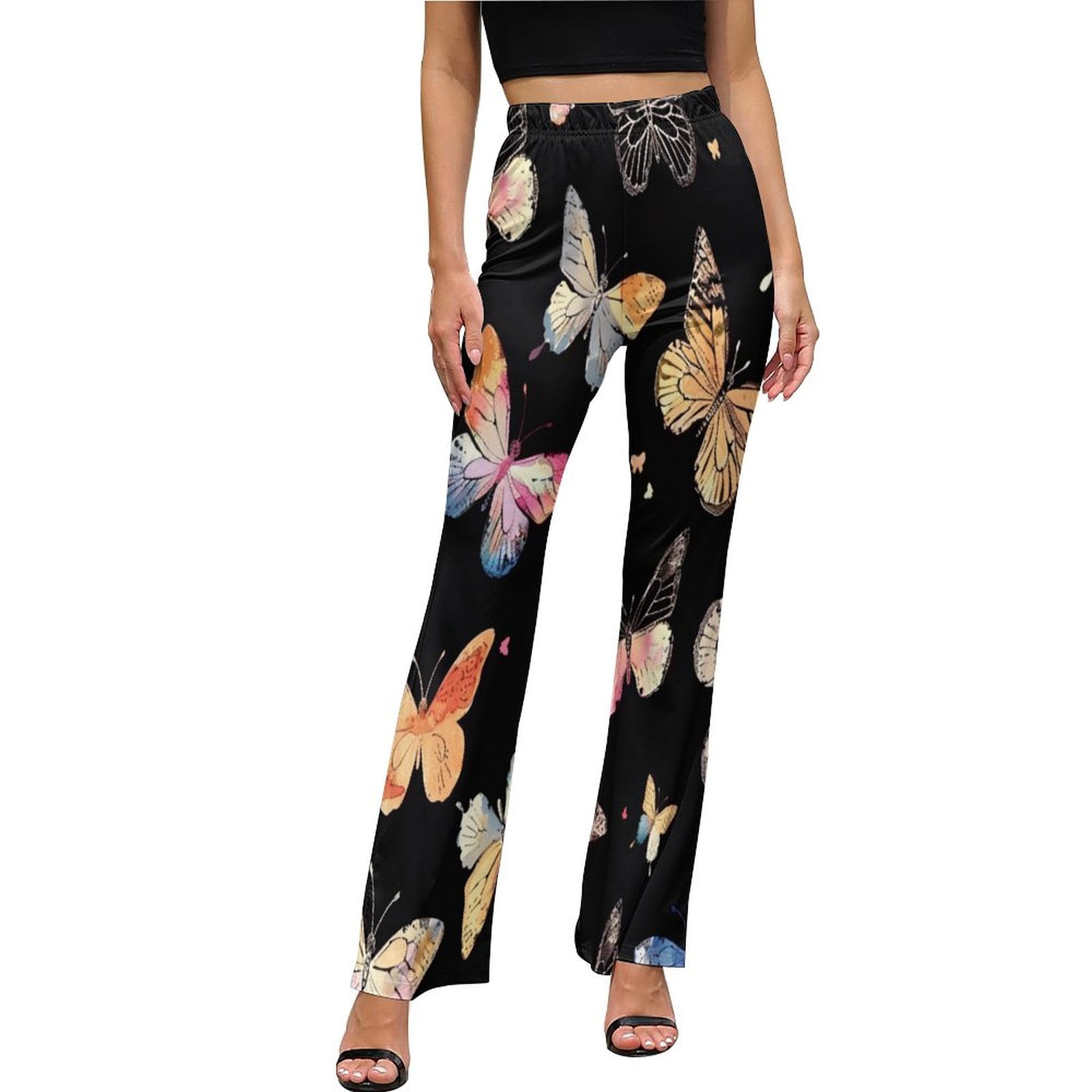Colorful Glowing Butterfly High Waisted Casual Flared Trousers Summer ...