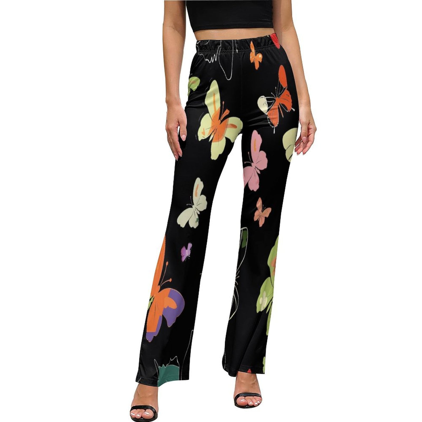 Colorful Glowing Butterfly High Waisted Casual Flared Trousers Summer ...