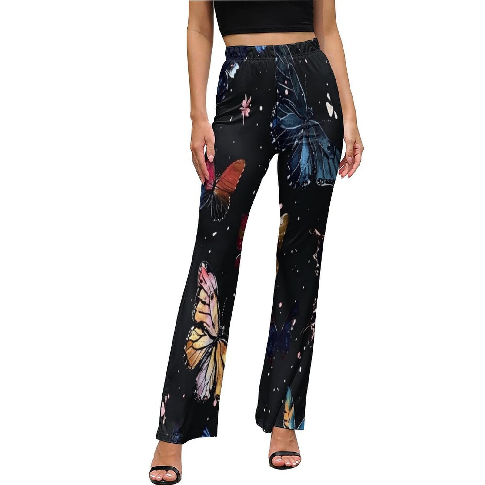 Colorful Glowing Butterfly High Waisted Casual Flared Trousers Summer ...