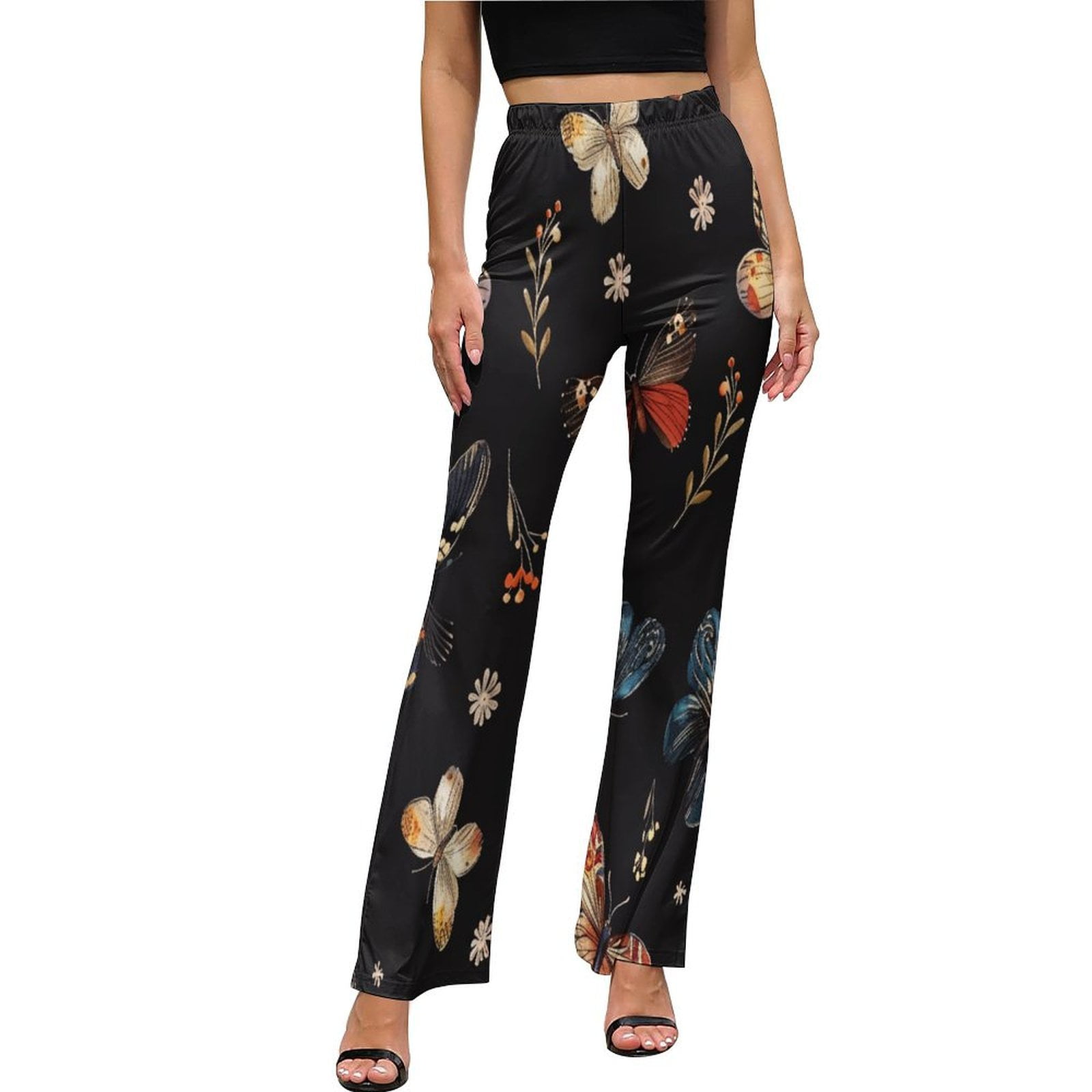 Colorful Glowing Butterfly High Waisted Casual Flared Trousers Summer ...