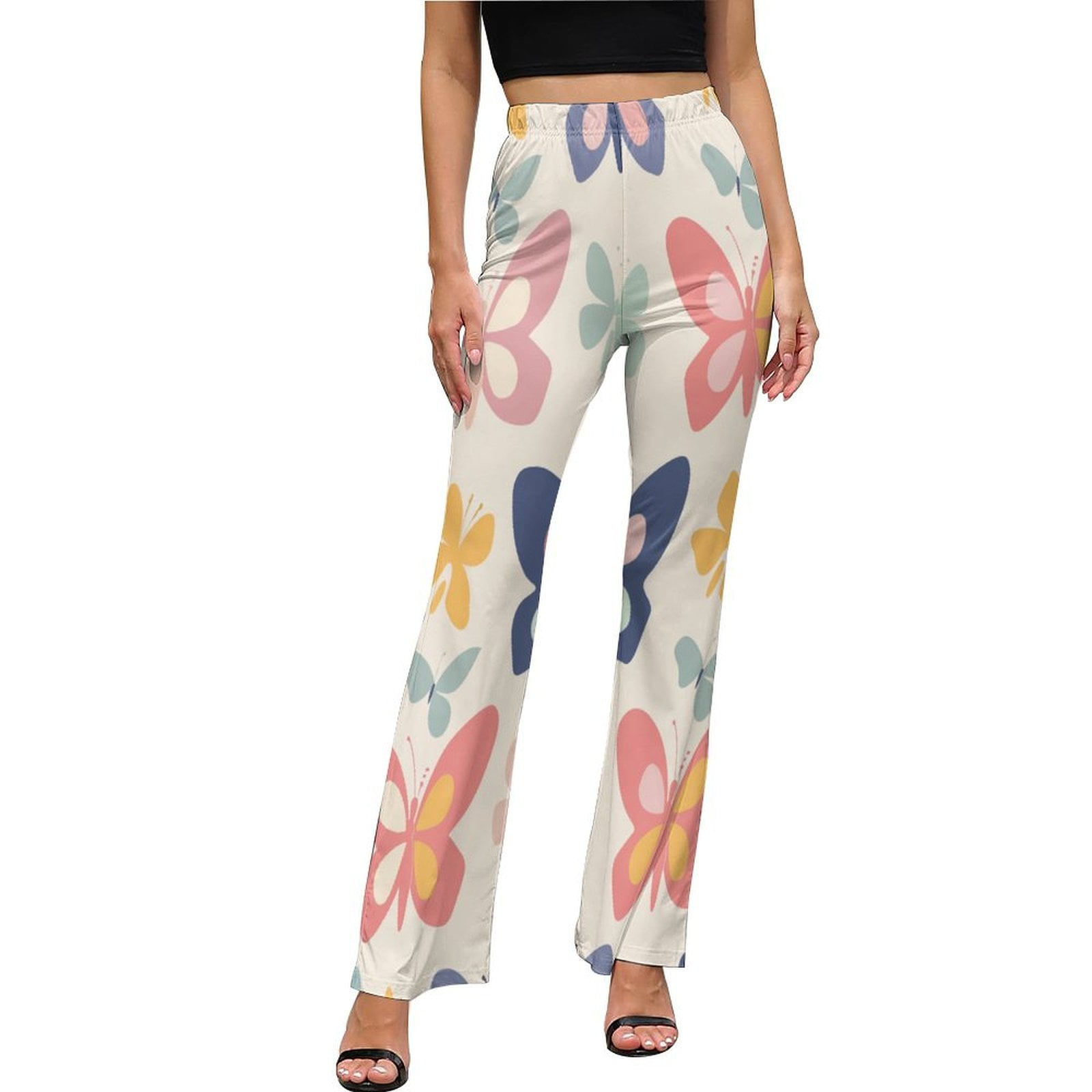 Colorful Glowing Butterfly High Waisted Casual Flared Trousers Summer ...
