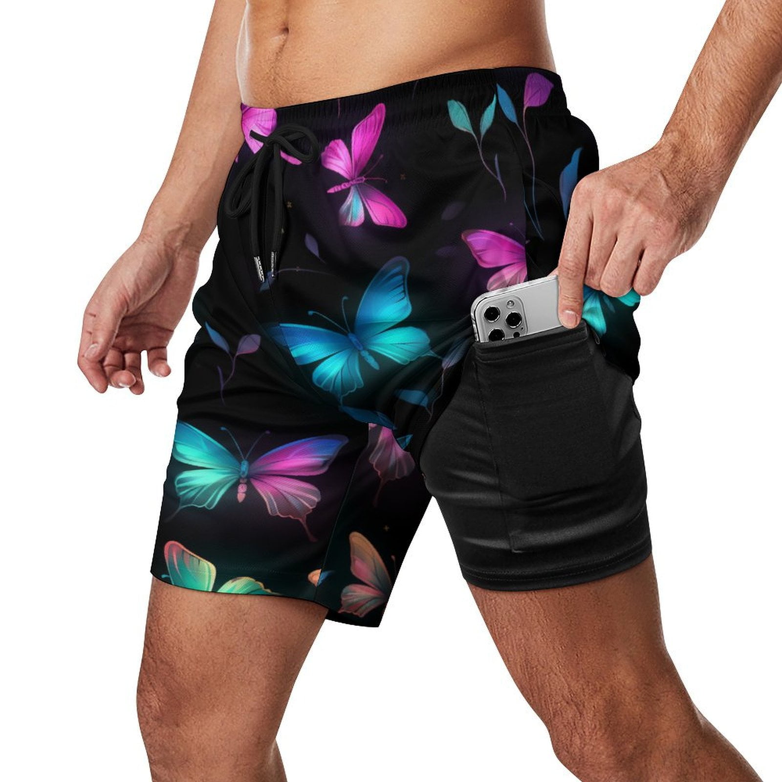 Colorful Glowing Butterfly Quick Dry Swimming Shorts For Men Swimwear ...