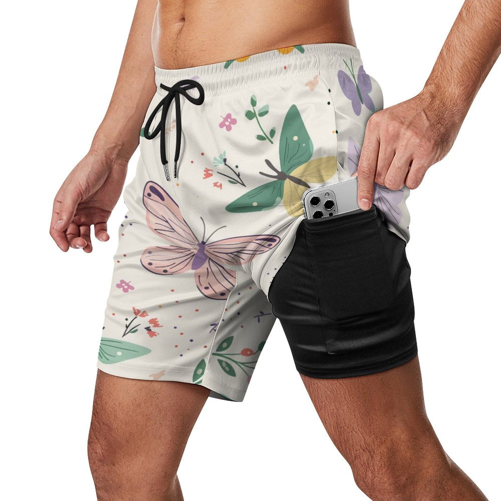 Colorful Glowing Butterfly Quick Dry Swimming Shorts For Men Swimwear ...