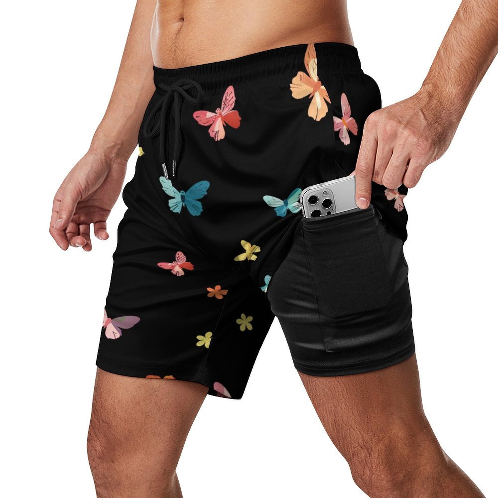 Colorful Glowing Butterfly Quick Dry Swimming Shorts For Men Swimwear ...