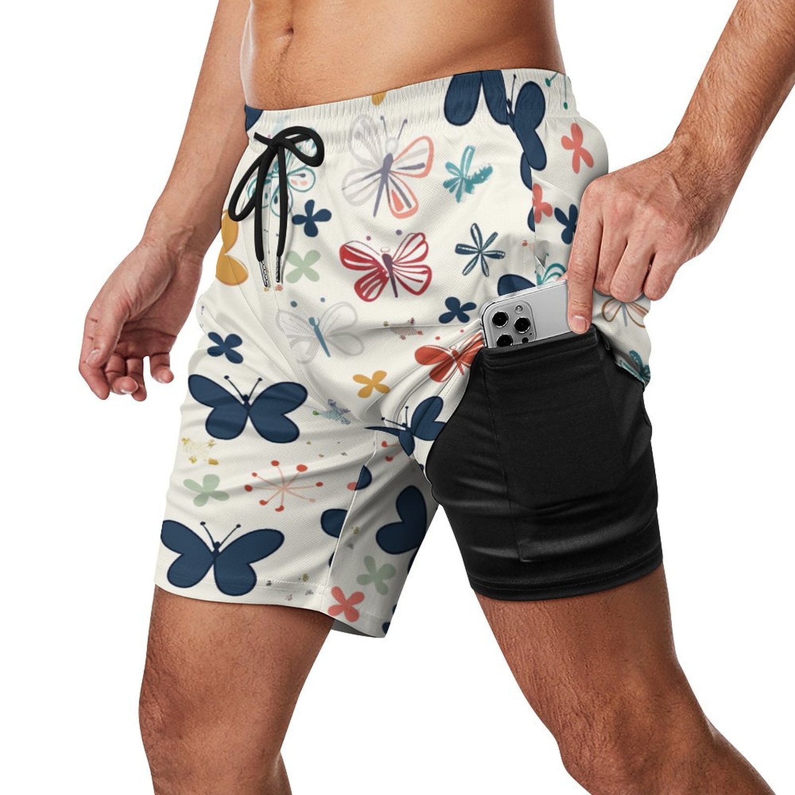 Colorful Glowing Butterfly Quick Dry Swimming Shorts For Men Swimwear ...