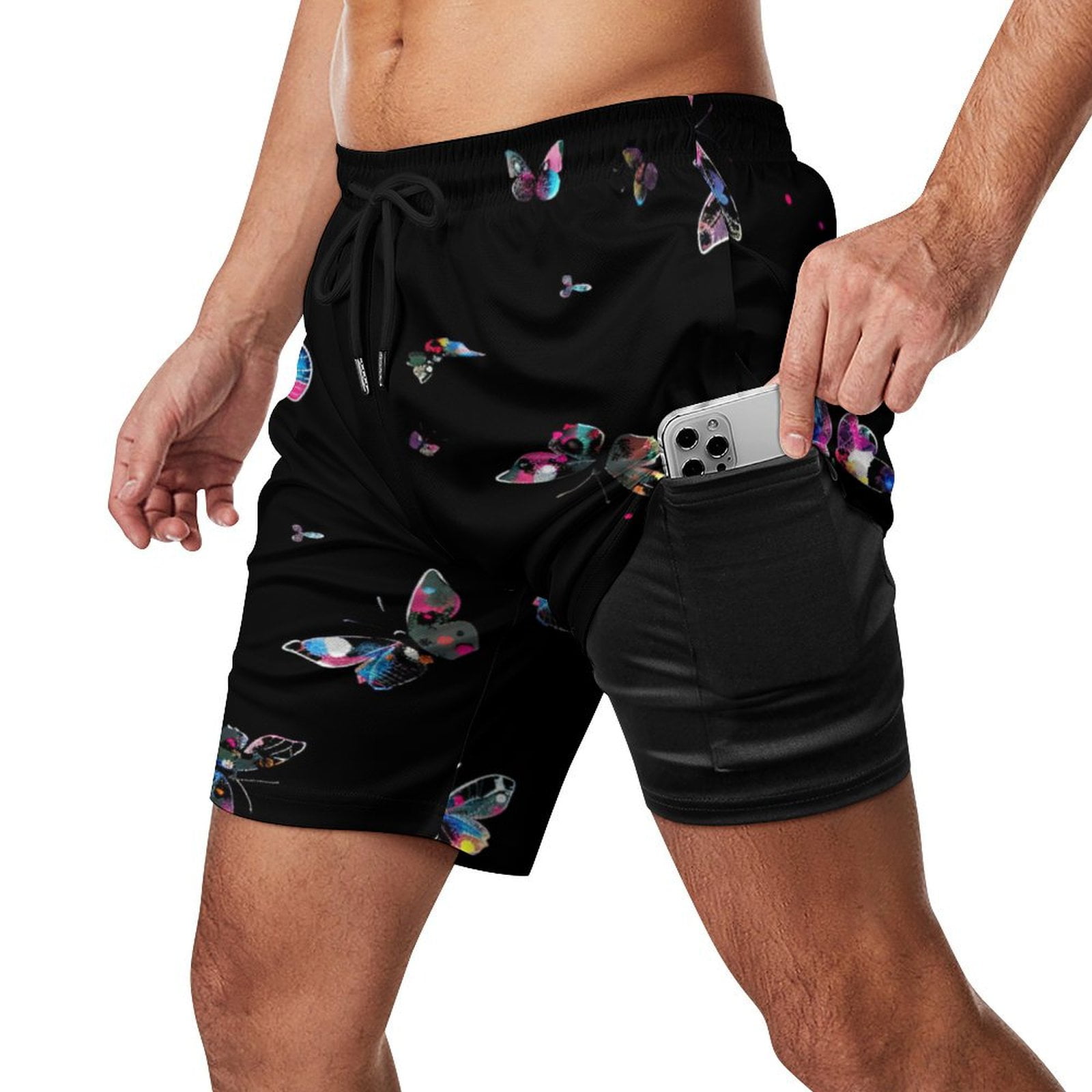 Colorful Glowing Butterfly Quick Dry Swimming Shorts For Men Swimwear ...
