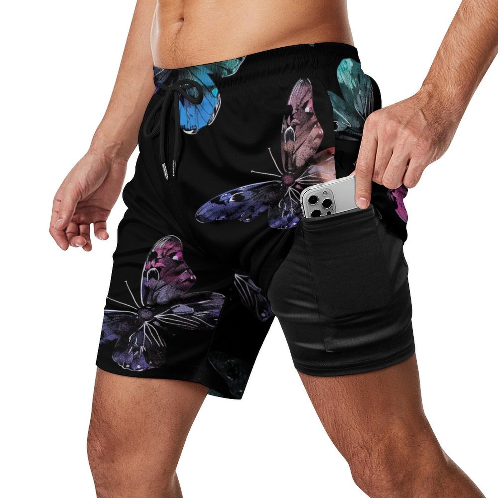 Colorful Glowing Butterfly Quick Dry Swimming Shorts For Men Swimwear ...