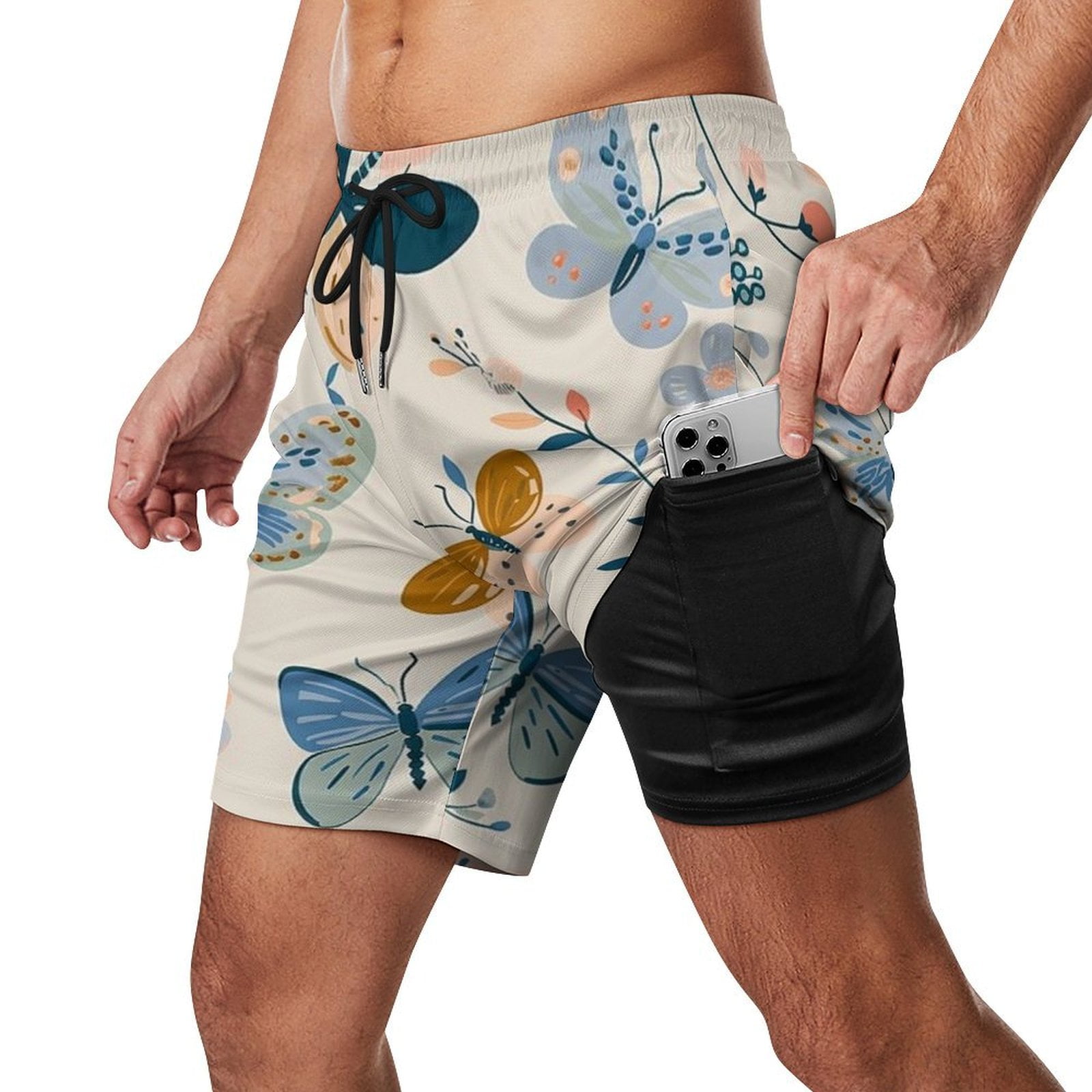 Colorful Glowing Butterfly Quick Dry Swimming Shorts For Men Swimwear ...